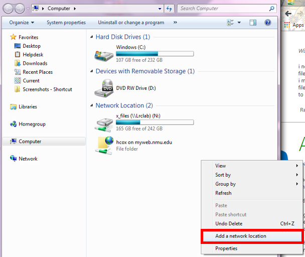 Adding A Network Location In Windows IT Services
